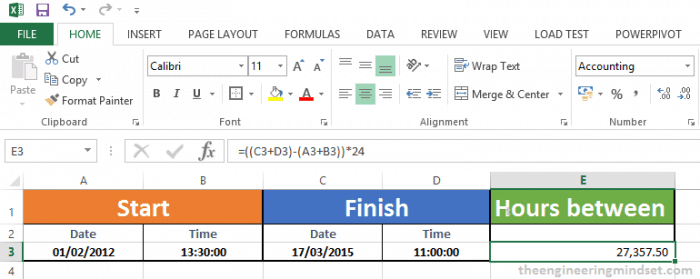 Hours between two dates and times - The Engineering Mindset